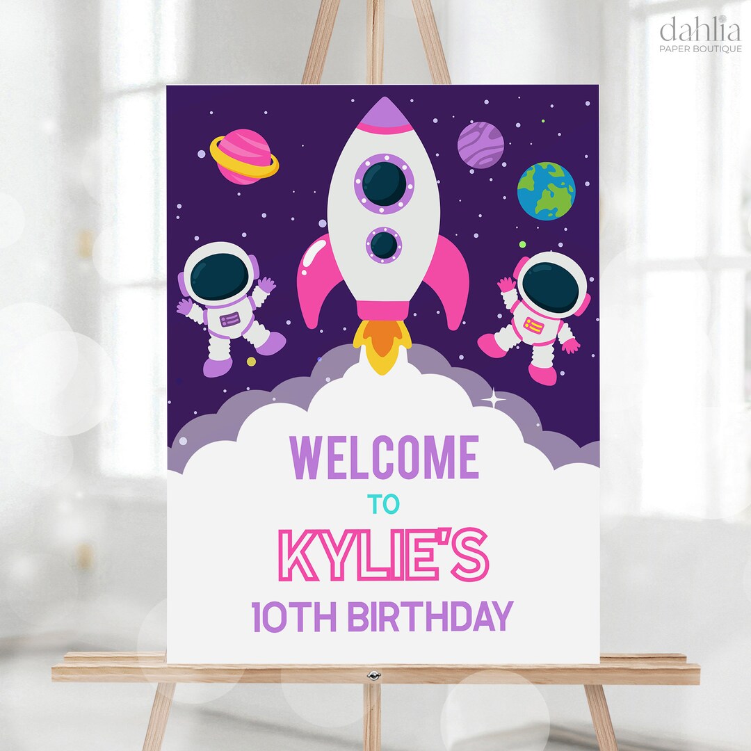 EDITABLE Space Birthday Welcome Sign, Galaxy Planets Party, Out of This ...
