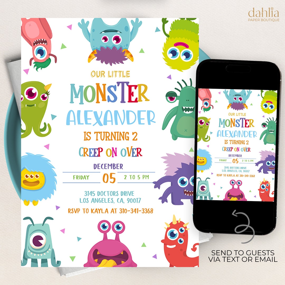 Monster Birthday Invitation, Editable Little Monster Party Invite, Boy ...