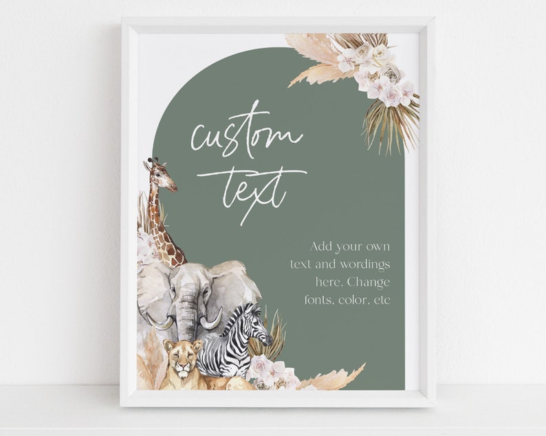EDITABLE Boho Safari Baby Shower Custom Text Sign Jungle - Etsy