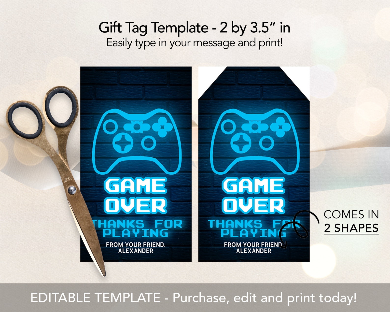 EDITABLE Video Game Birthday Gift Tag Gamer Party Favor - Etsy