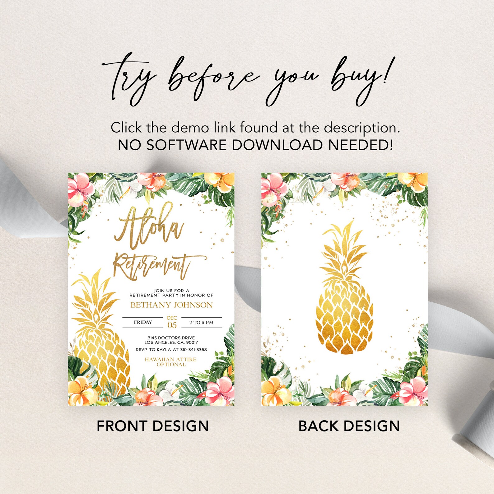 Aloha Retirement Invitation, Editable Hawaiian Retirement Invite ...