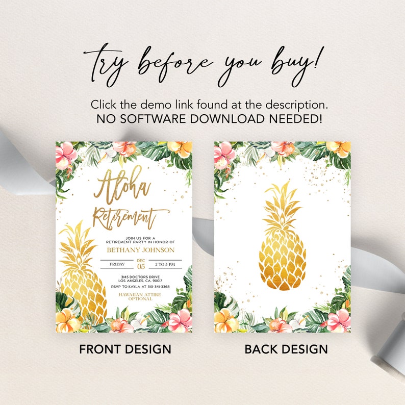 Aloha Retirement Invitation, Editable Hawaiian Retirement Invite ...