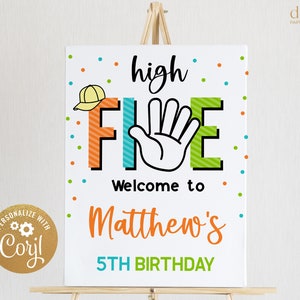 High Five Birthday Welcome Sign, Editable Hi Five Party Decor Template ...