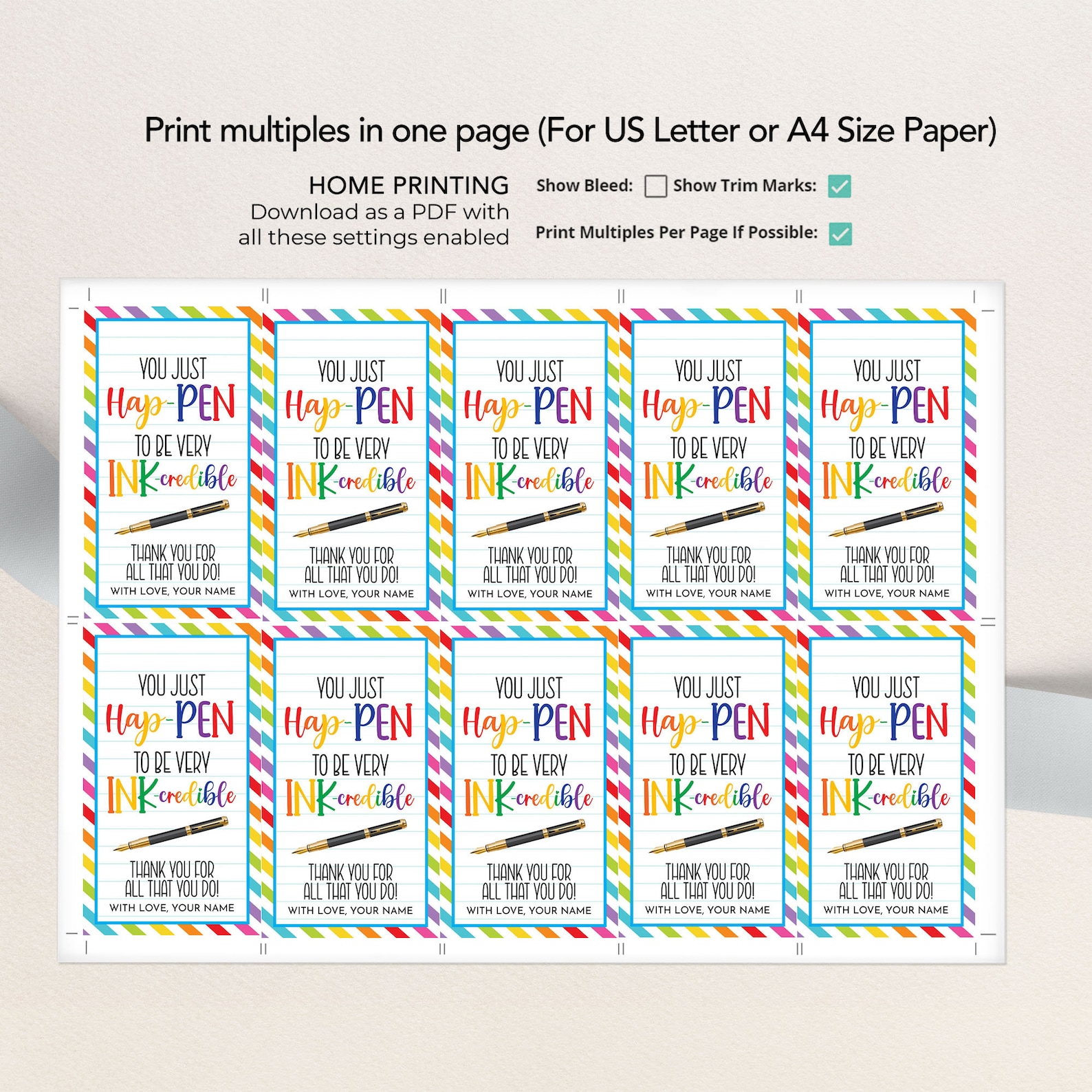 Editable Teacher Appreciation Favor Tags, School Pen Gift Tag Template ...