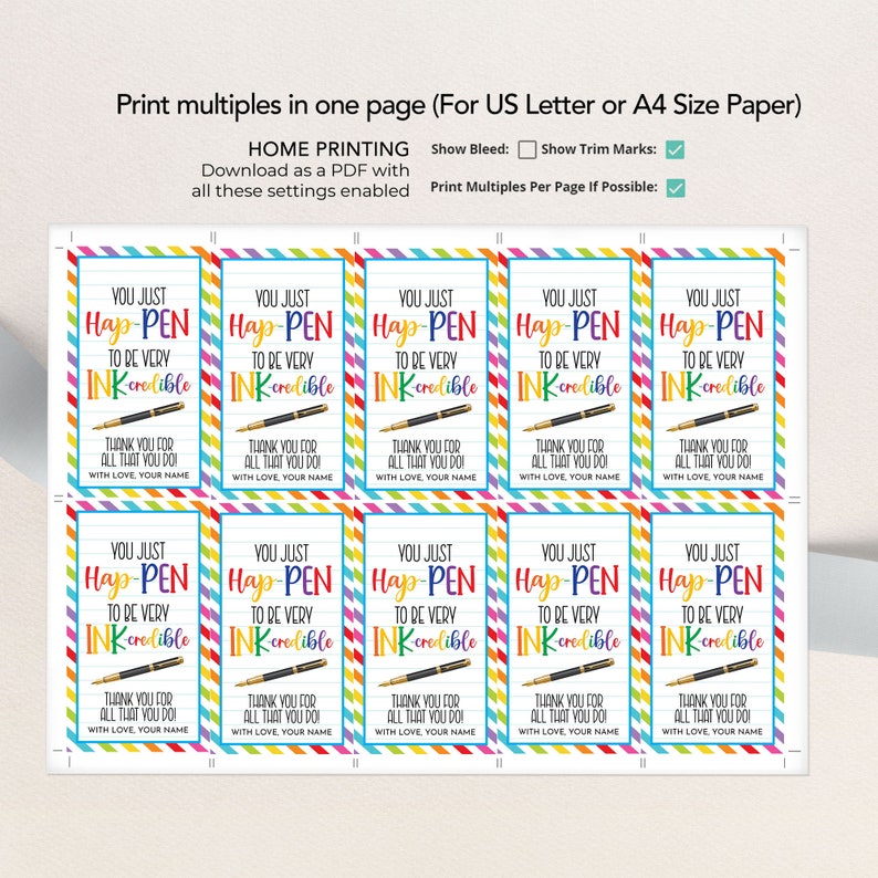 Editable Teacher Appreciation Favor Tags, School Pen Gift Tag Template ...