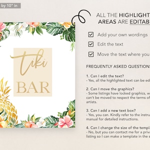 Hawaiian Pineapple Tiki Bar Sign, EDITABLE Luau Party Decor Template ...