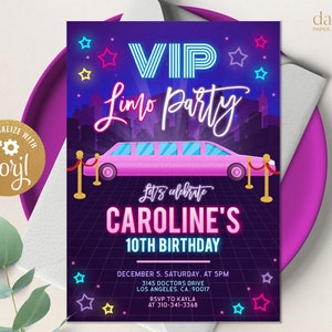 EDITABLE Limo Party Invitation, Pink VIP Limousine Birthday Invite ...