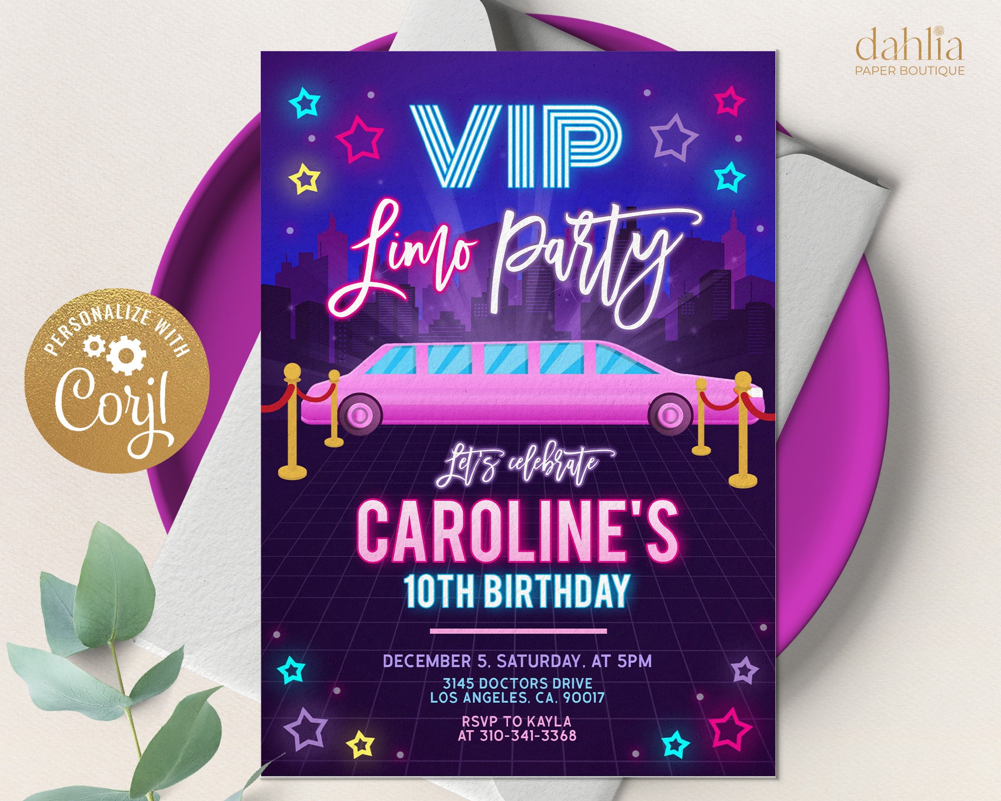 EDITABLE Limo Party Invitation Pink VIP Limousine Birthday - Etsy