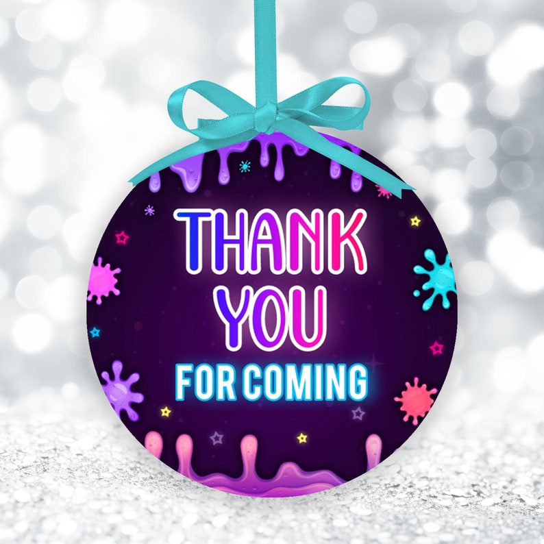 Slime Thank You Gift Tag, EDITABLE Slime Birthday Label, Girl Neon Glow ...