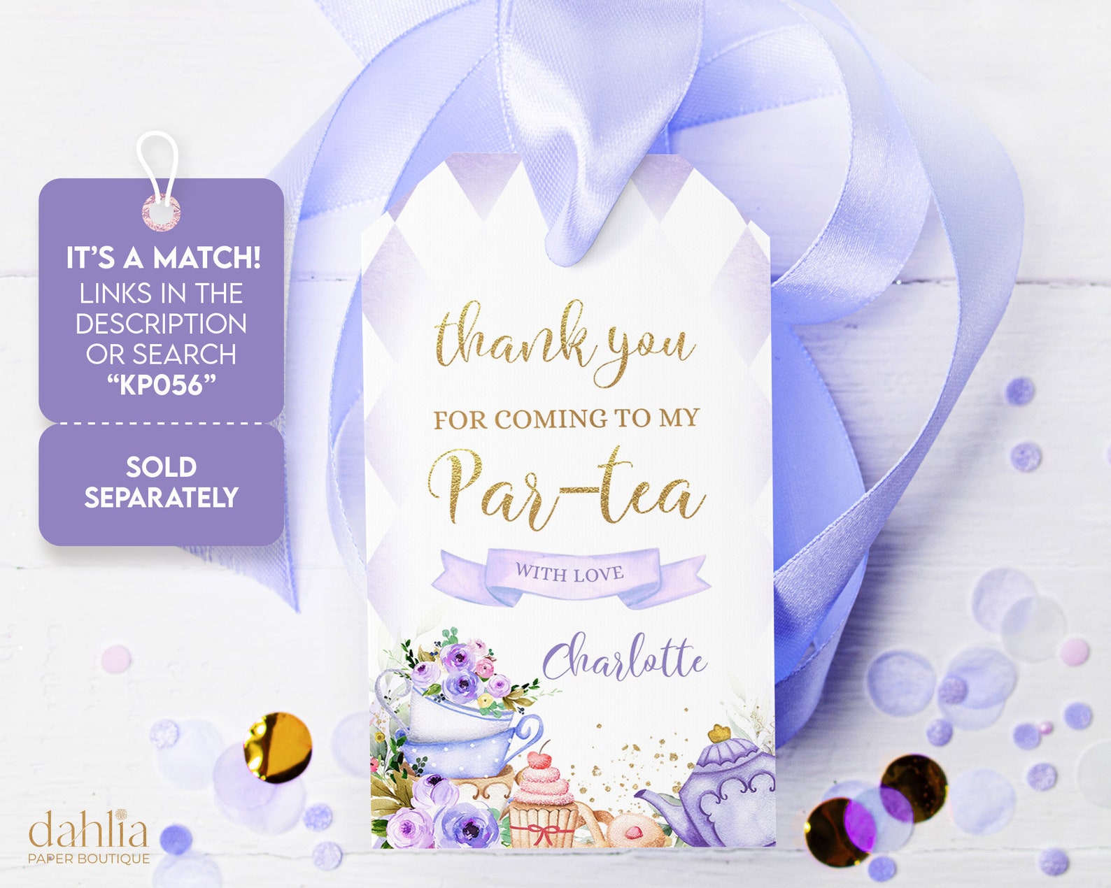 EDITABLE Tea Party Birthday Invitation Purple and Gold - Etsy