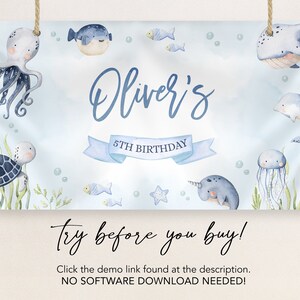 Under the Sea Birthday Backdrop, EDITABLE Ocean Animals Party Banner ...