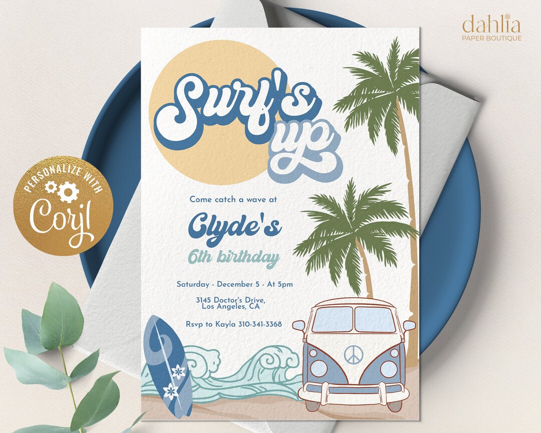 Surf's up Invitation, EDITABLE Swimming Party Invite Template, Tropical ...