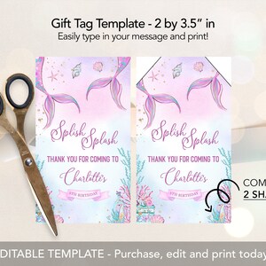EDITABLE Thank You for Coming Gift Tag, Mermaid Party Favor Tag, Under ...