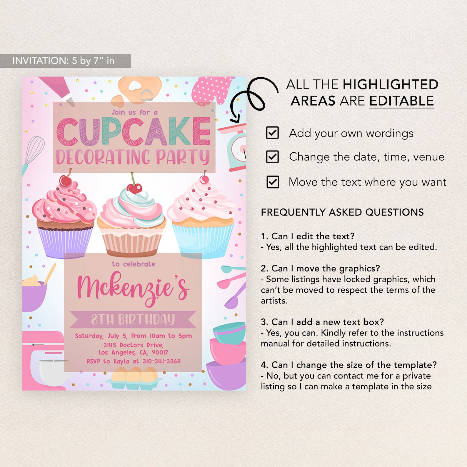 Cupcake Decorating Party Invitation, Editable Baking Birthday Invite ...