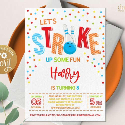EDITABLE Let's Strike up Some Fun Bowling Party - Etsy