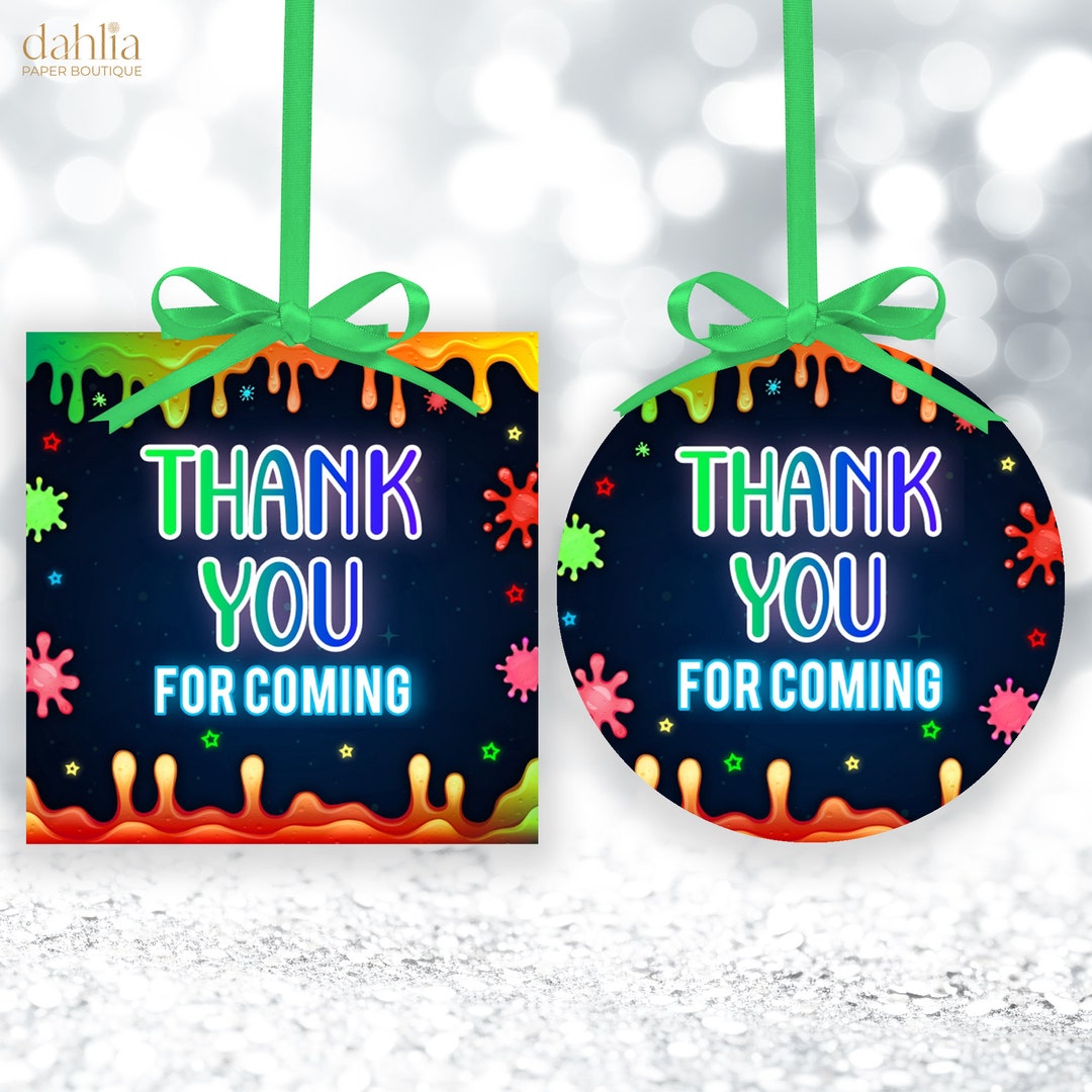 Slime Thank You Gift Tag, EDITABLE Slime Birthday Label, Kid Neon Glow ...