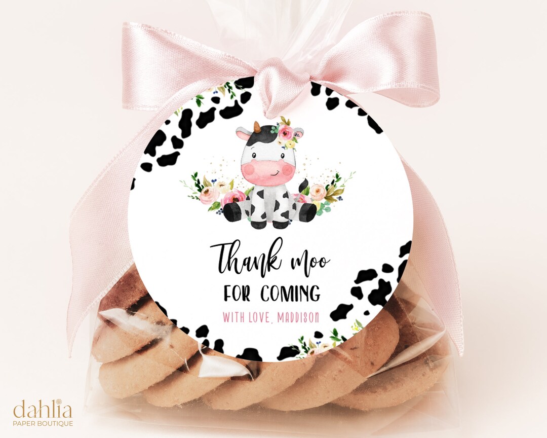 Holy Cow Birthday Thank You for Coming Gift Tag, Cow Party Favor Tag ...