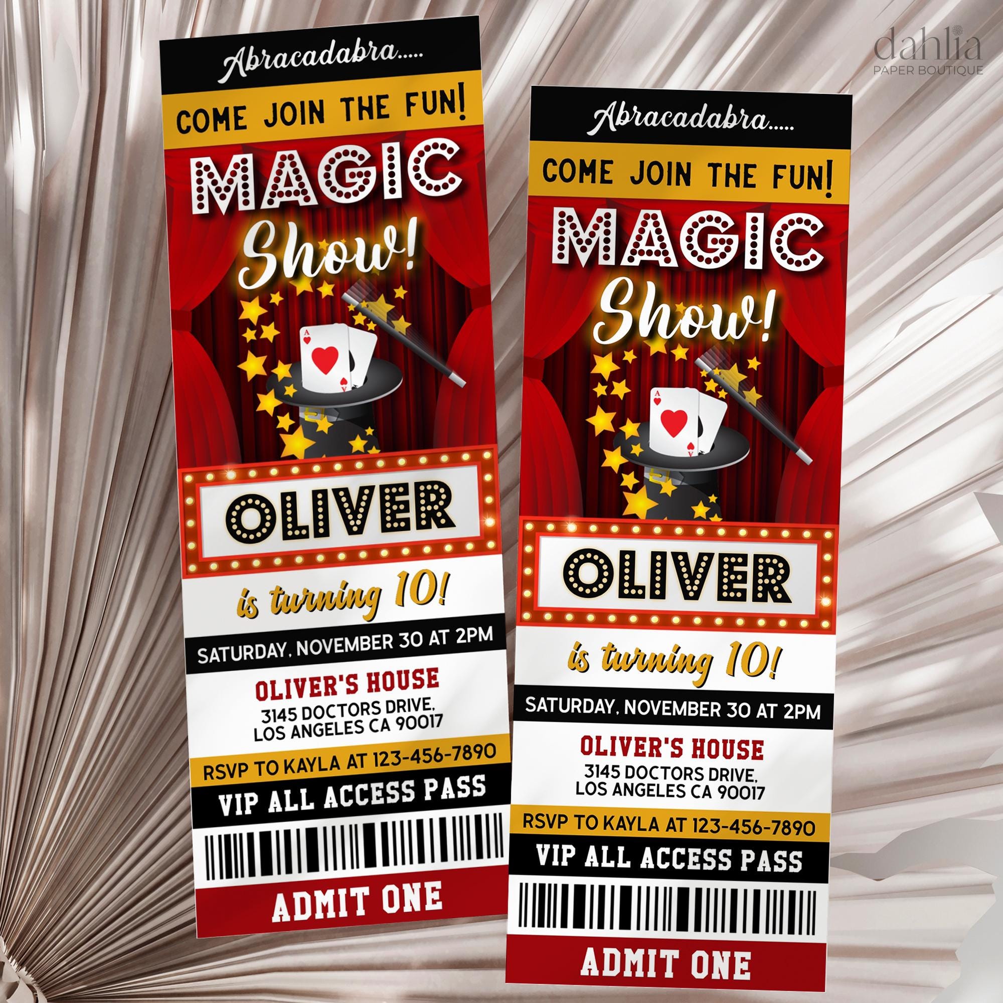 Magic Show Ticket Birthday Invitation, EDITABLE Circus Party Invite ...