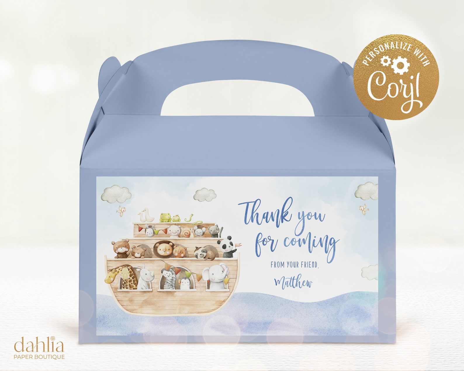 Noah's Ark Gable Box Label Template, Editable Boho Animals Party ...