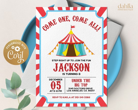 Carnival Birthday Invitation EDITABLE Circus Party Invite - Etsy