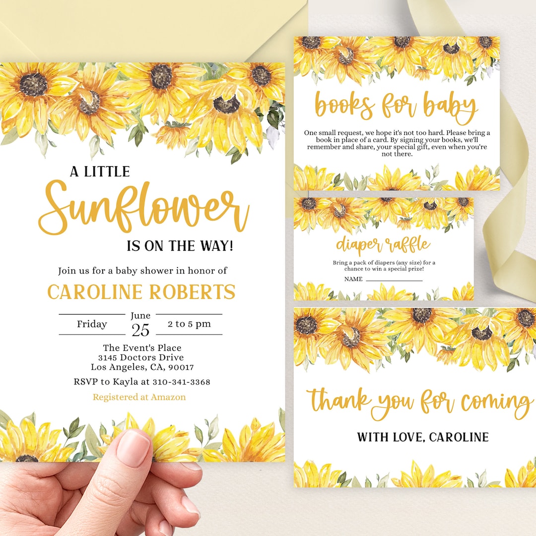 Sunflower Baby Shower Invitation Set, Editable Rustic Baby Sprinkle ...