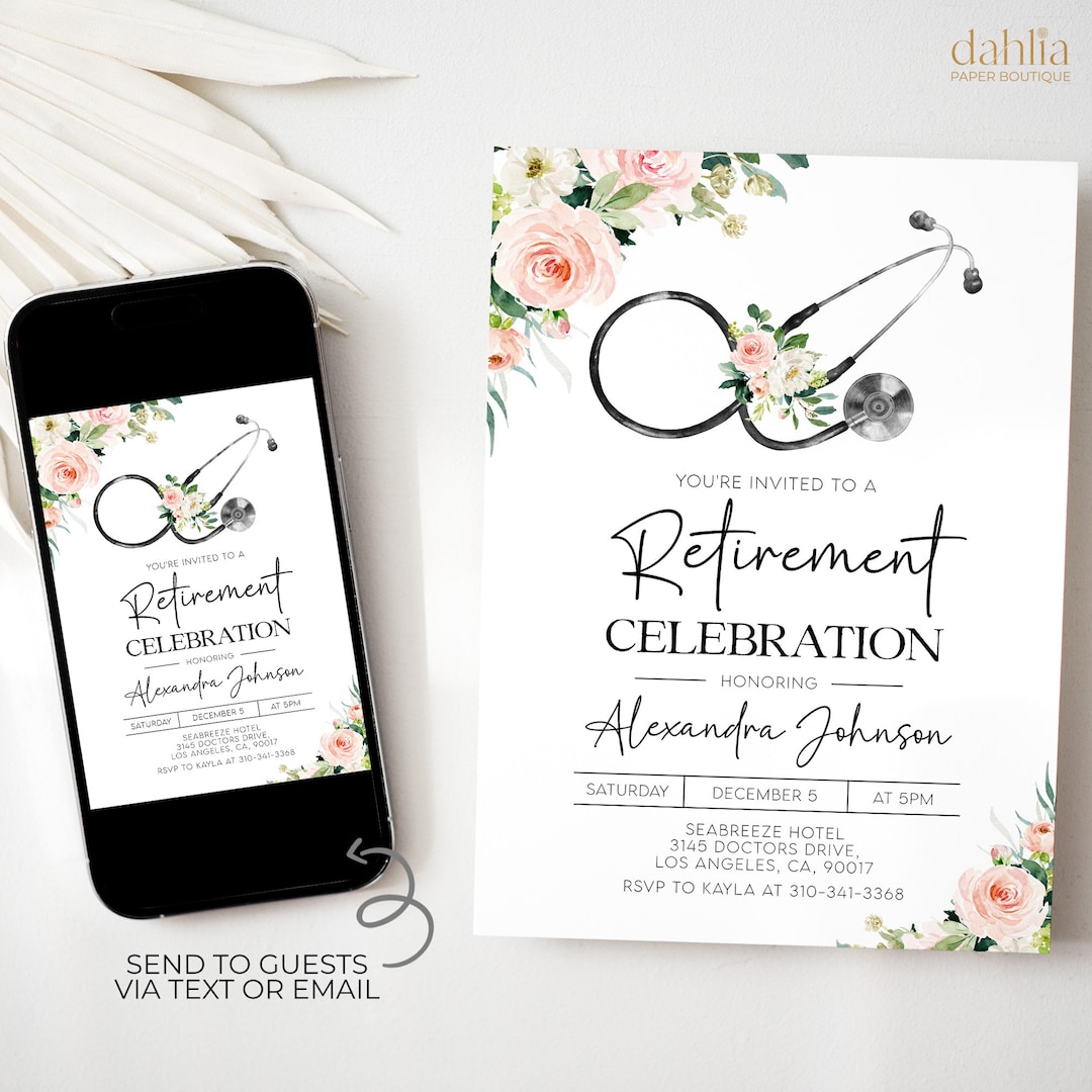 Nurse Retirement Invitation, Editable Doctor Retirement Party Invite ...