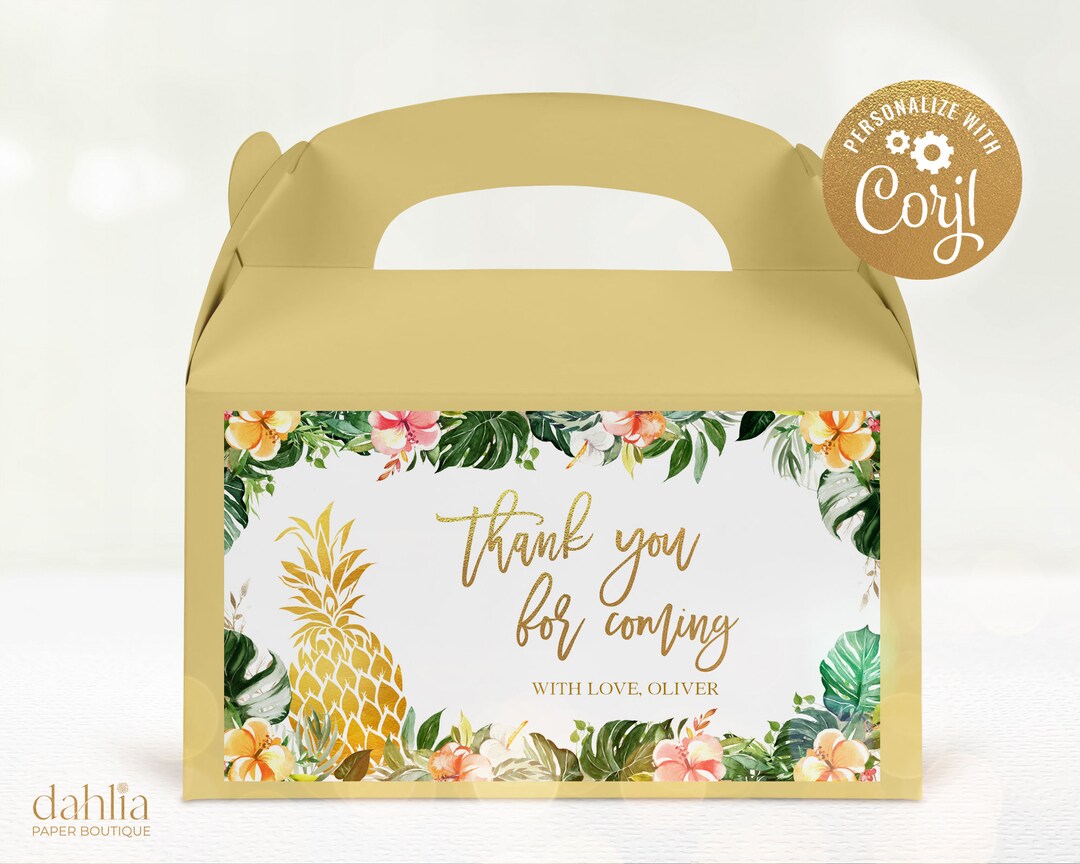 Hawaiian Pineapple Gable Box Label Template, Editable Luau Party ...