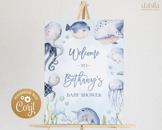 Under The Sea Baby Shower Welcome Sign, Editable Ocean Animals Party ...