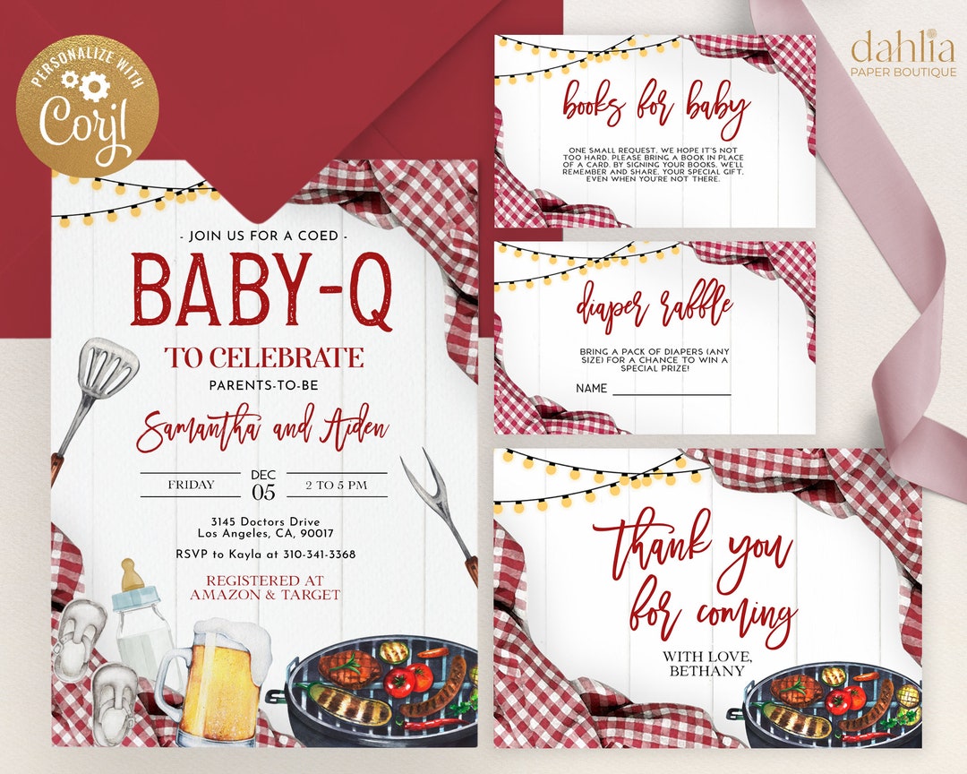 EDITABLE Baby-q Baby Shower Invitation Set, Unisex Backyard Couples ...