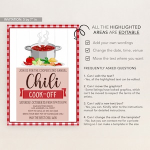 Chili Cookoff Invitation, Editable Chili Tasting Contest Competiton ...