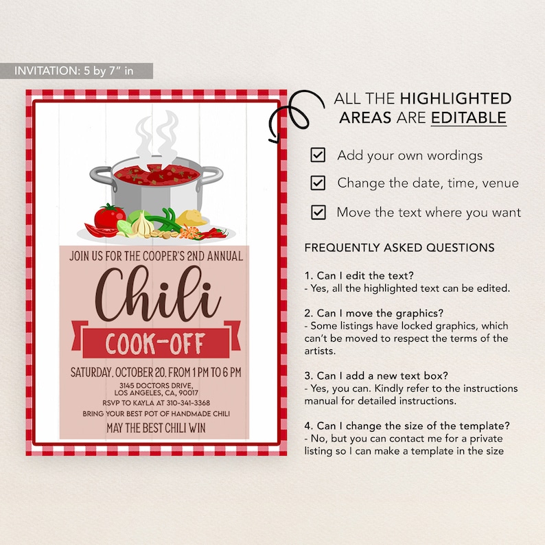 Chili Cookoff Invitation, Editable Chili Tasting Contest Competiton ...