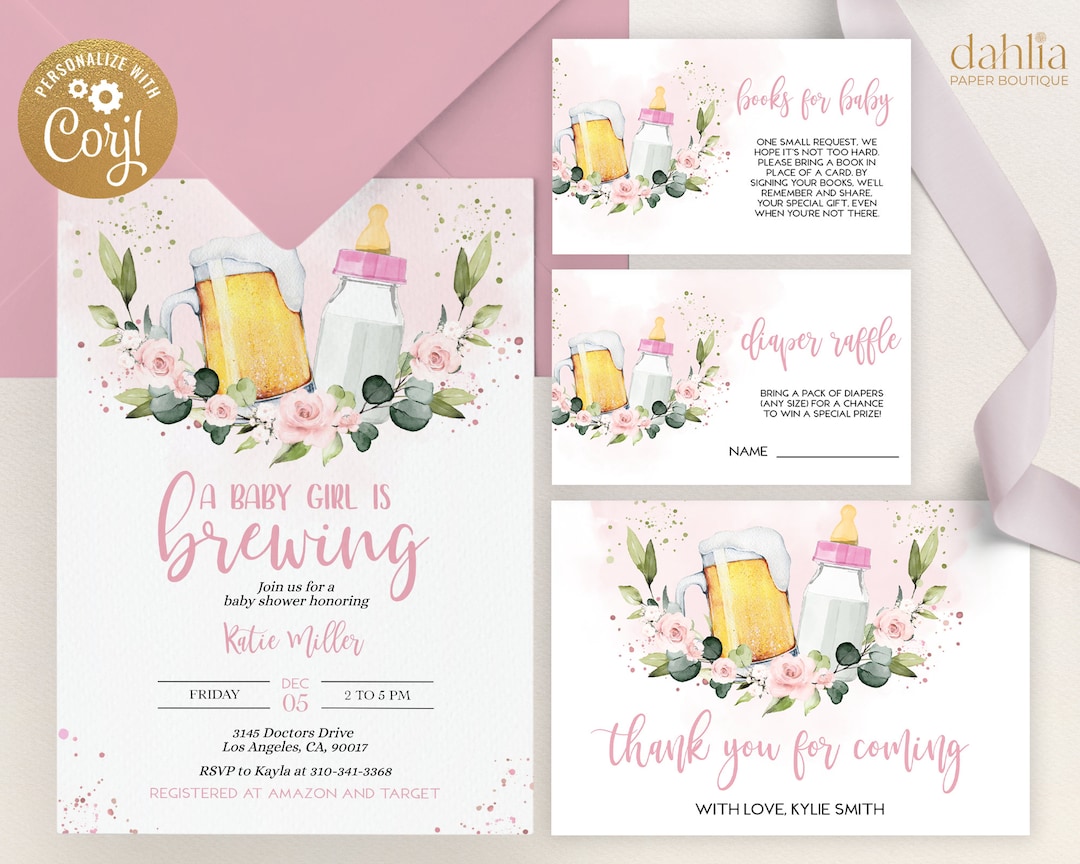 Baby is Brewing Baby Shower Invitation Set, Beer Baby Shower Pack ...