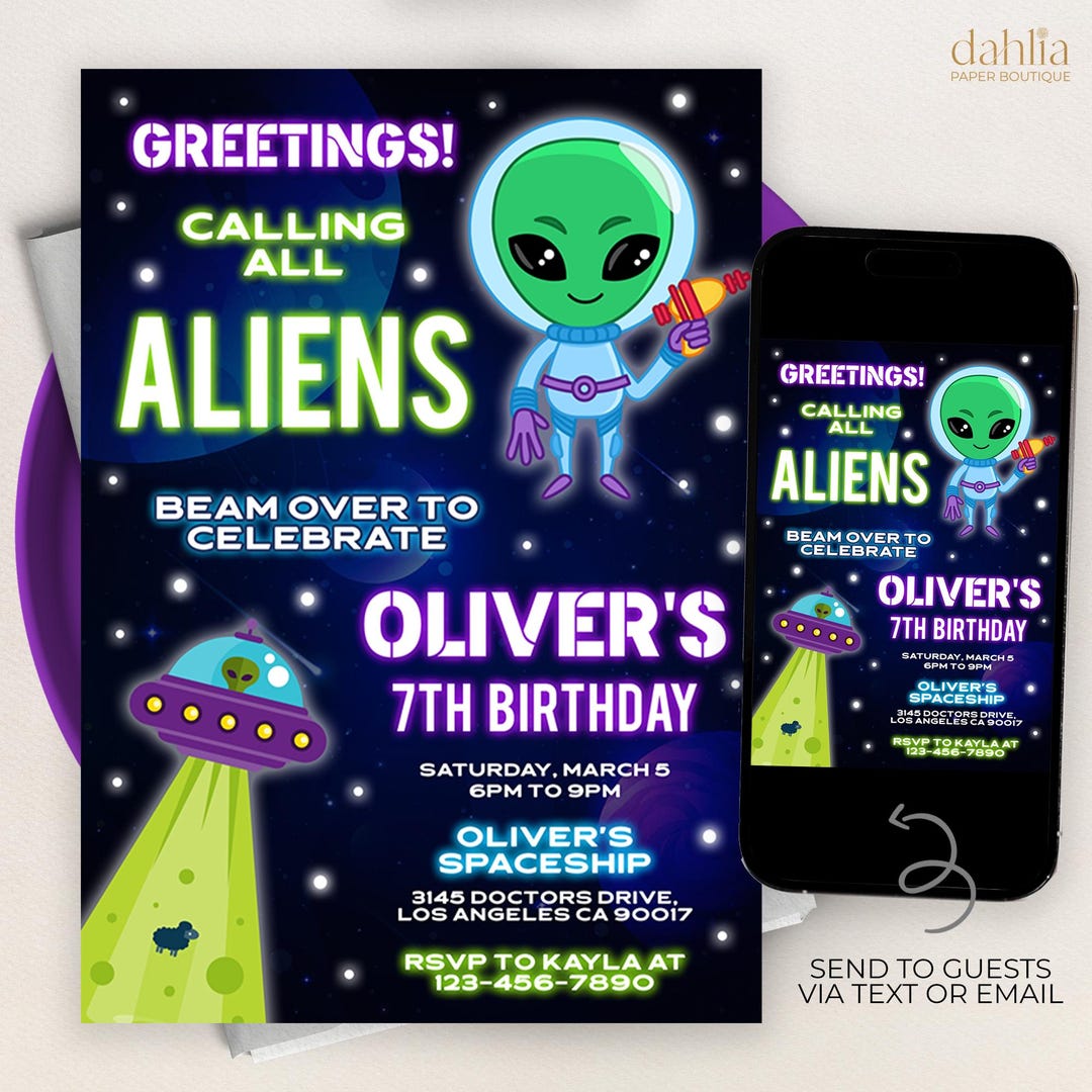 EDITABLE Alien Birthday Invitation, UFO Spaceship Party Template, Out ...