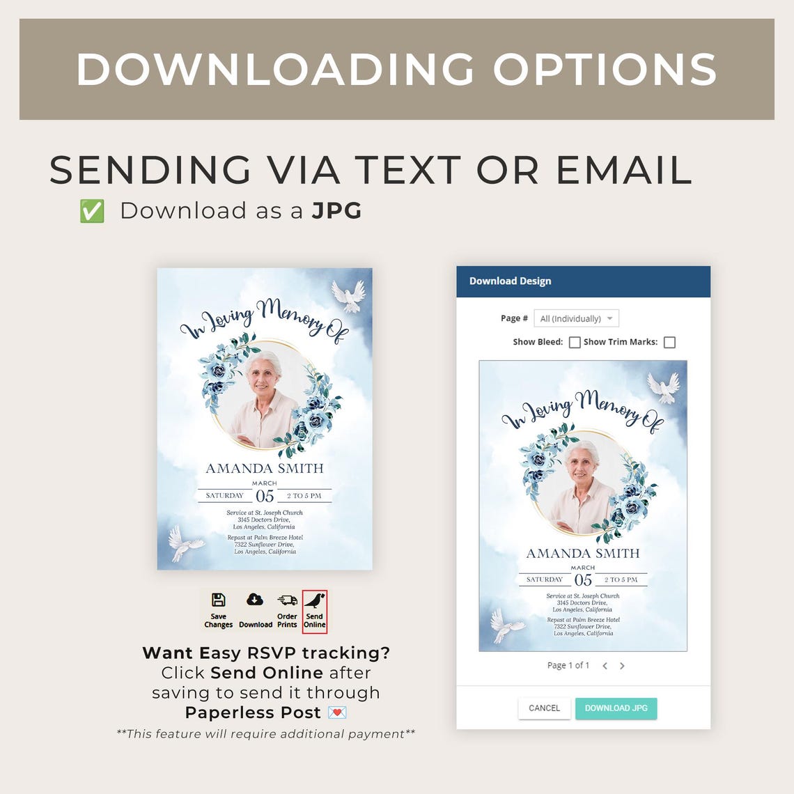Blue Sky Dove Funeral Invitation Template, Editable Heavenly Funeral ...