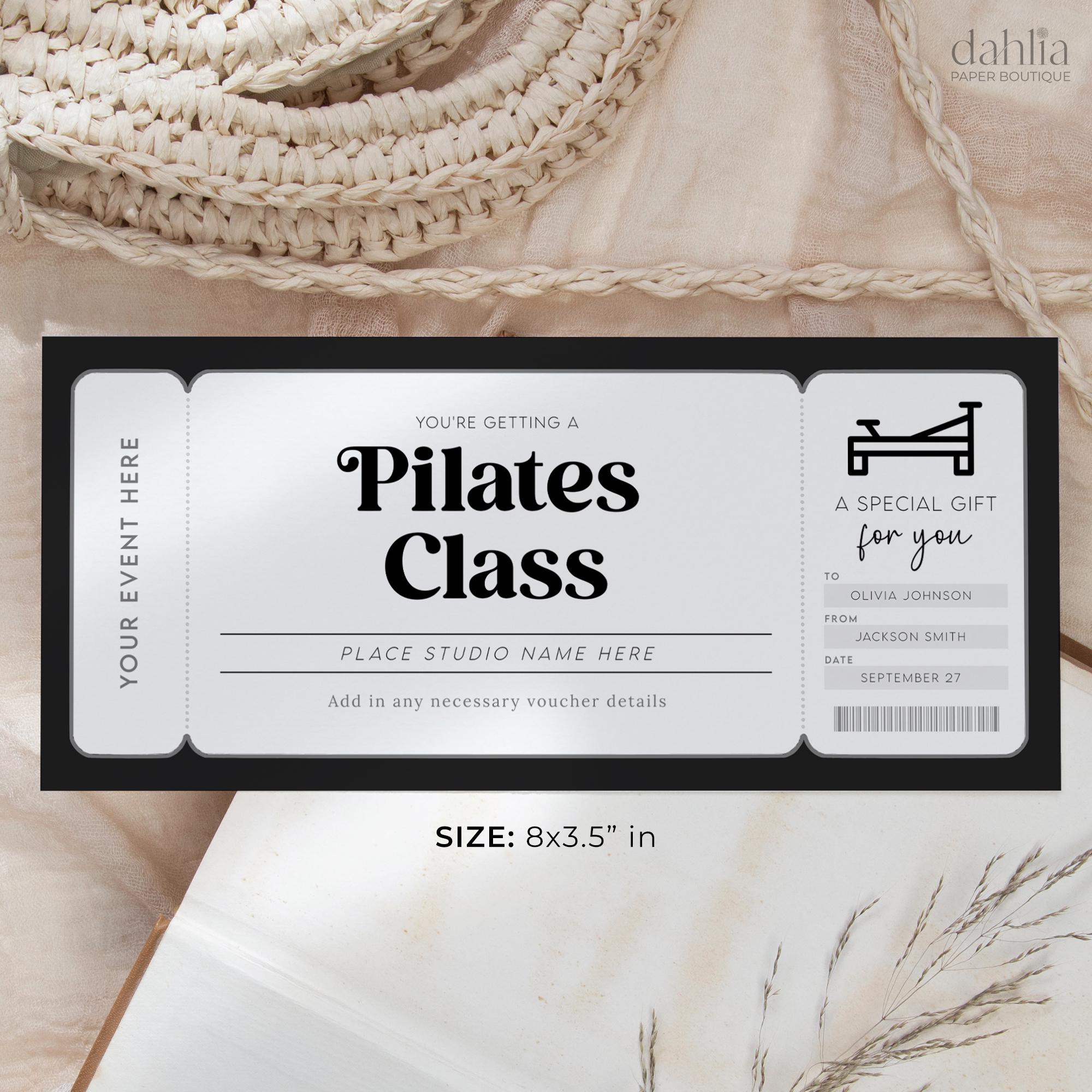 Pilates Class Gift Voucher, Editable Pilates Ticket Invitation, Pilates ...