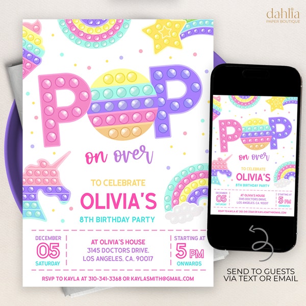 Rainbow Pop It Birthday Invitation - Etsy