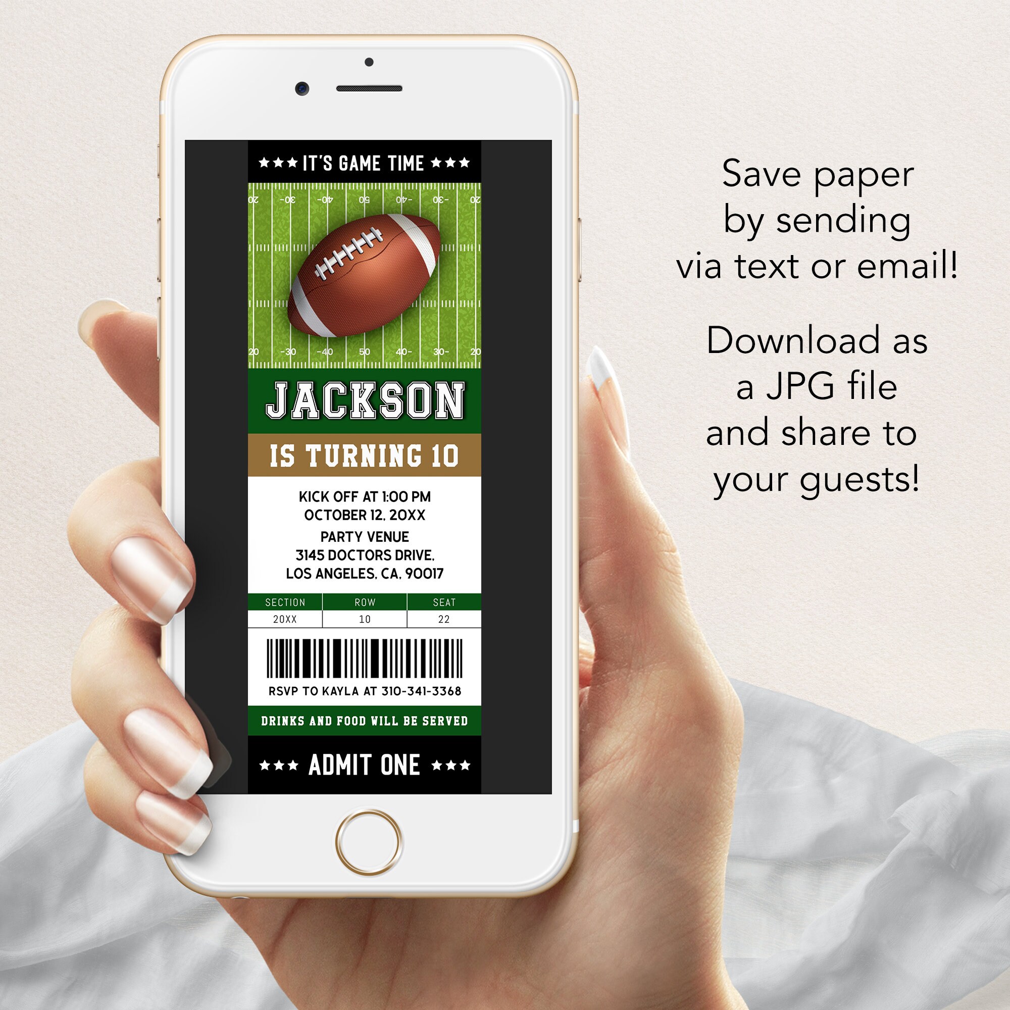 Football Ticket Birthday Invitation, Editable American Football Ticket ...