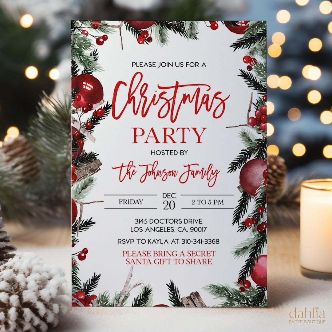 Christmas Party Invitation Template, Christmas Party Invite, Christmas ...