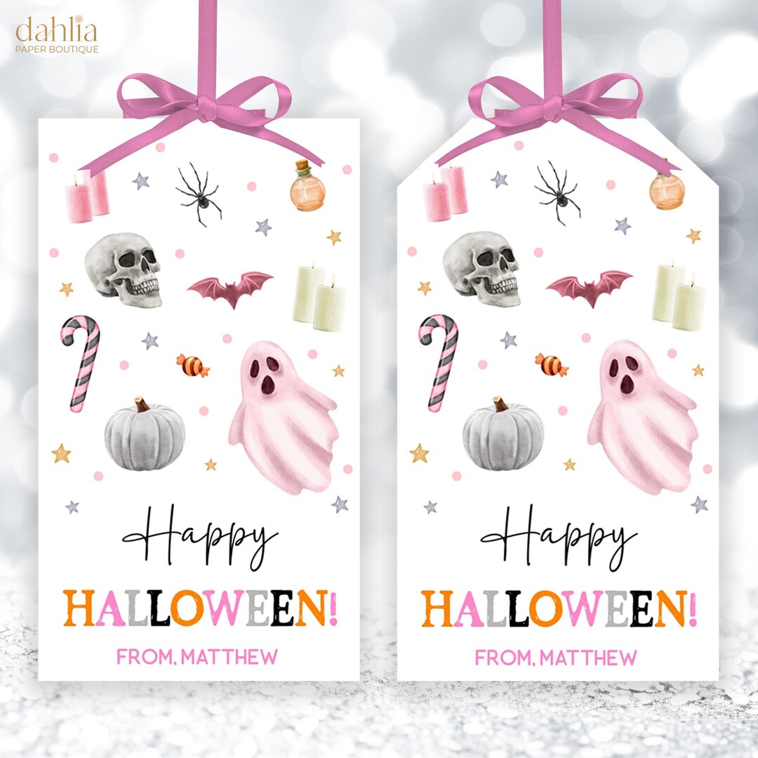 Happy Halloween Tag, Printable Spooktacular Party Favor, Editable Pink ...
