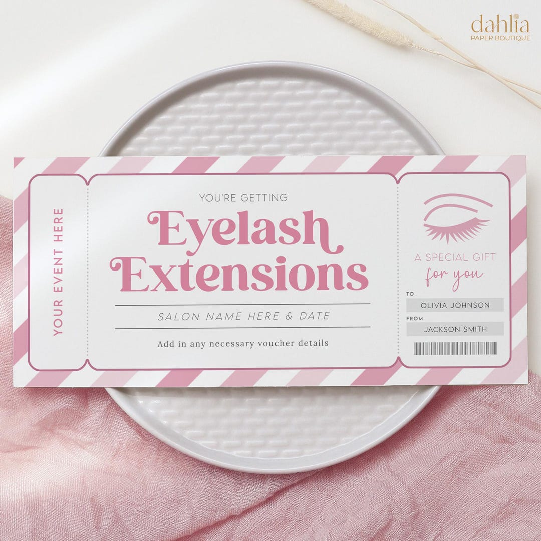 Eyelash Extensions Gift Voucher, Printable Lash Extensions Gift ...