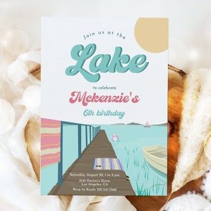 Lake Birthday Invitation, EDITABLE Summer Lake Party Invite Template ...
