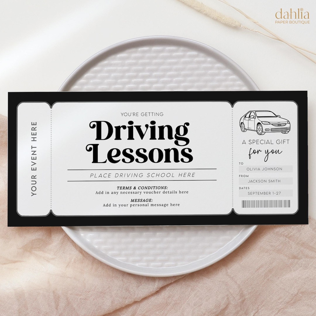 Driving Lesson Gift Voucher, Editable Driving School Gift Certificate ...