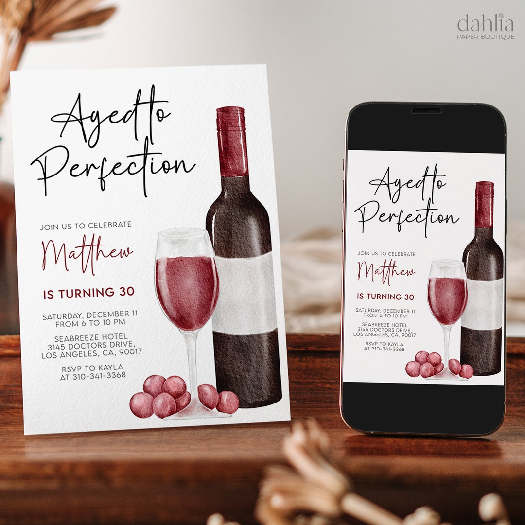 Wine Birthday Invitation, Editable Adult Party Invite, 30th Birthday ...