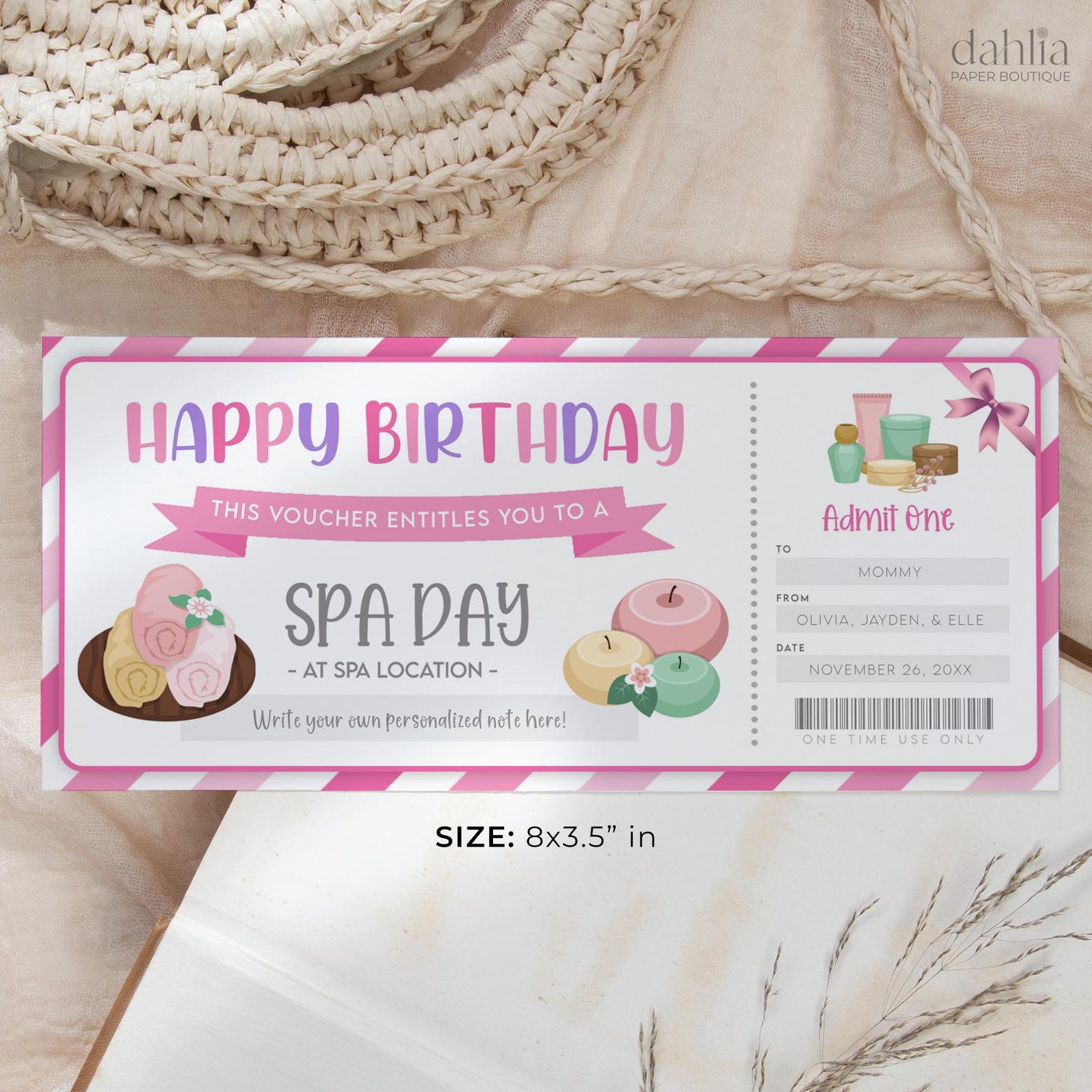 Spa Day Gift Voucher Ticket, Editable Surprise Spa Template, Birthday ...