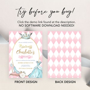 Cinderella Birthday Invitation, EDITABLE Princess Party Invite Template ...