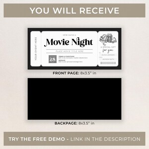 Movie Night Gift Voucher, Editable Movie Night Invitation, Cinema ...