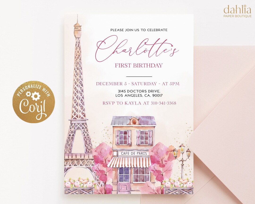 EDITABLE Paris First Birthday Invitation Template, French 1st Birthday ...