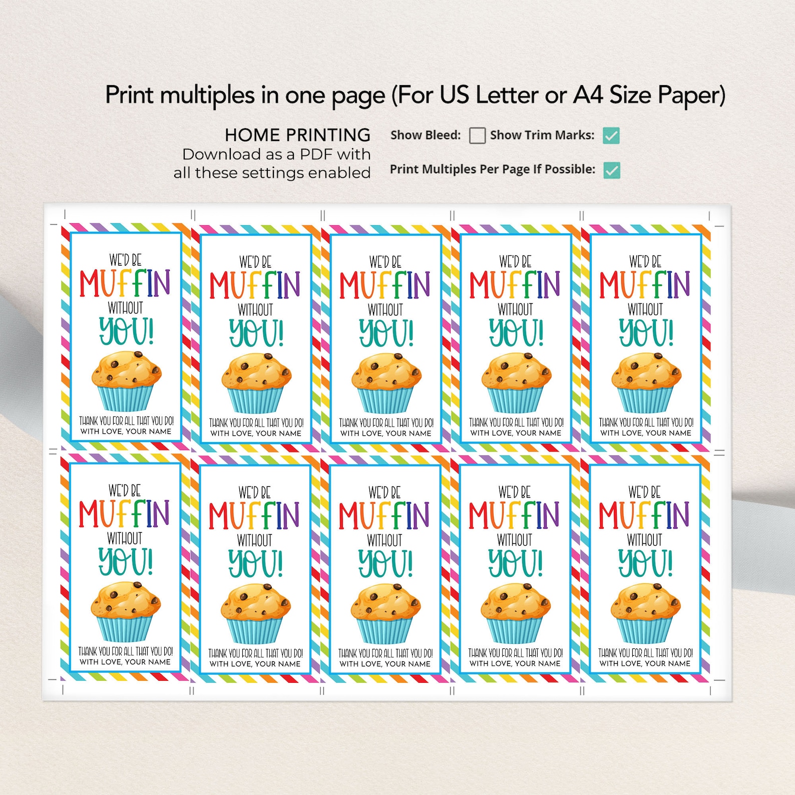 Editable Muffin Favor Tags, Appreciation Week Gift Tag Template ...