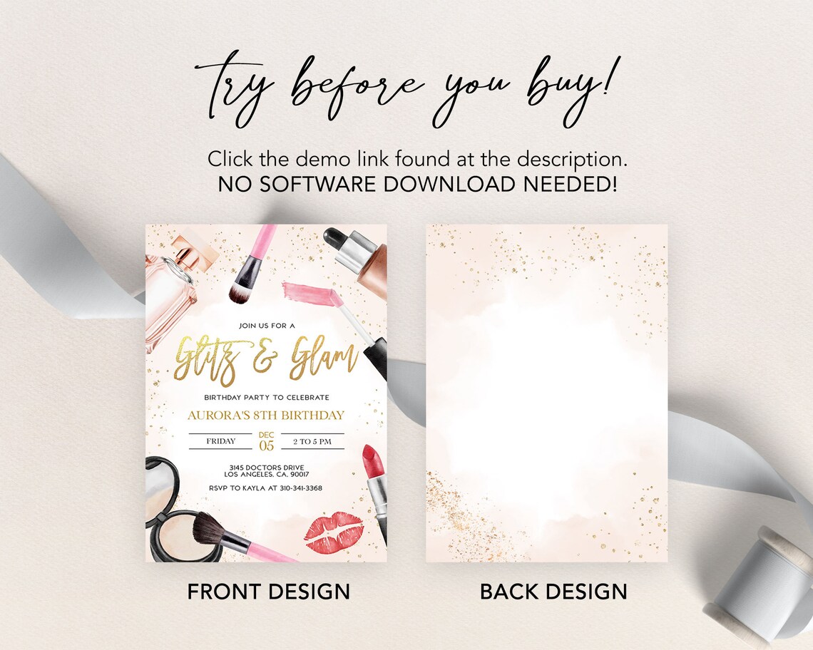 EDITABLE Glitz and Glam Party Invitation Spa Birthday Party - Etsy