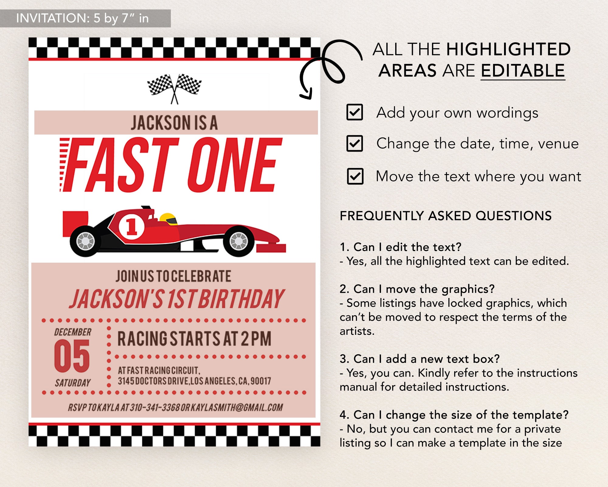 EDITABLE Fast One First Birthday Invitation Template - Etsy Canada
